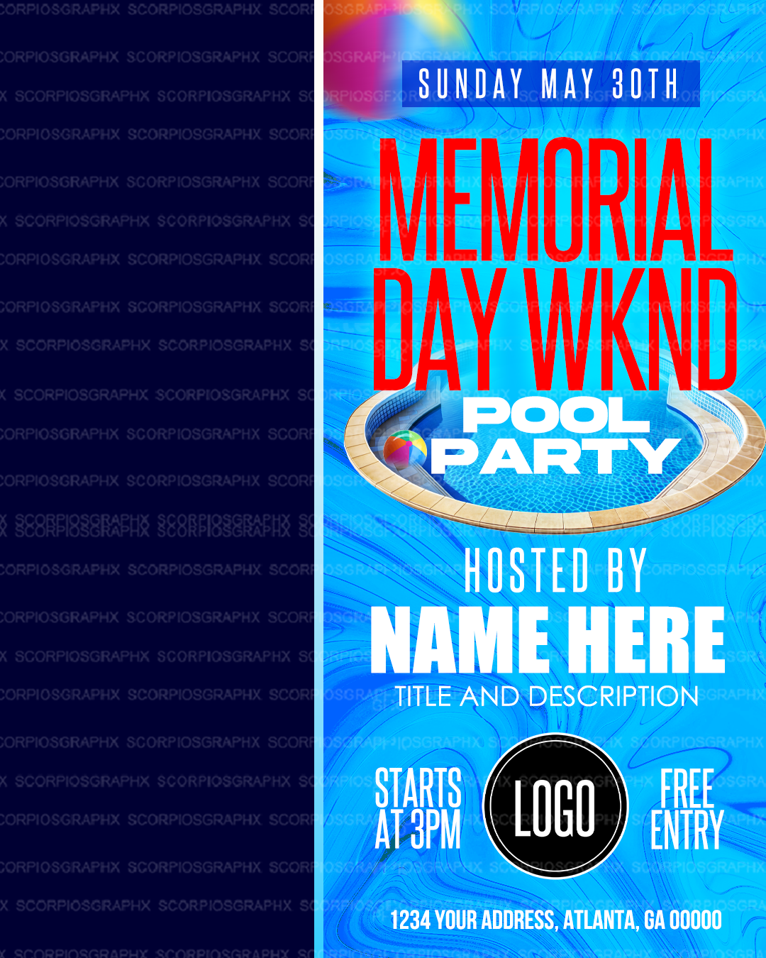Pool Party Host Flyer Template – ScorpiosGraphx