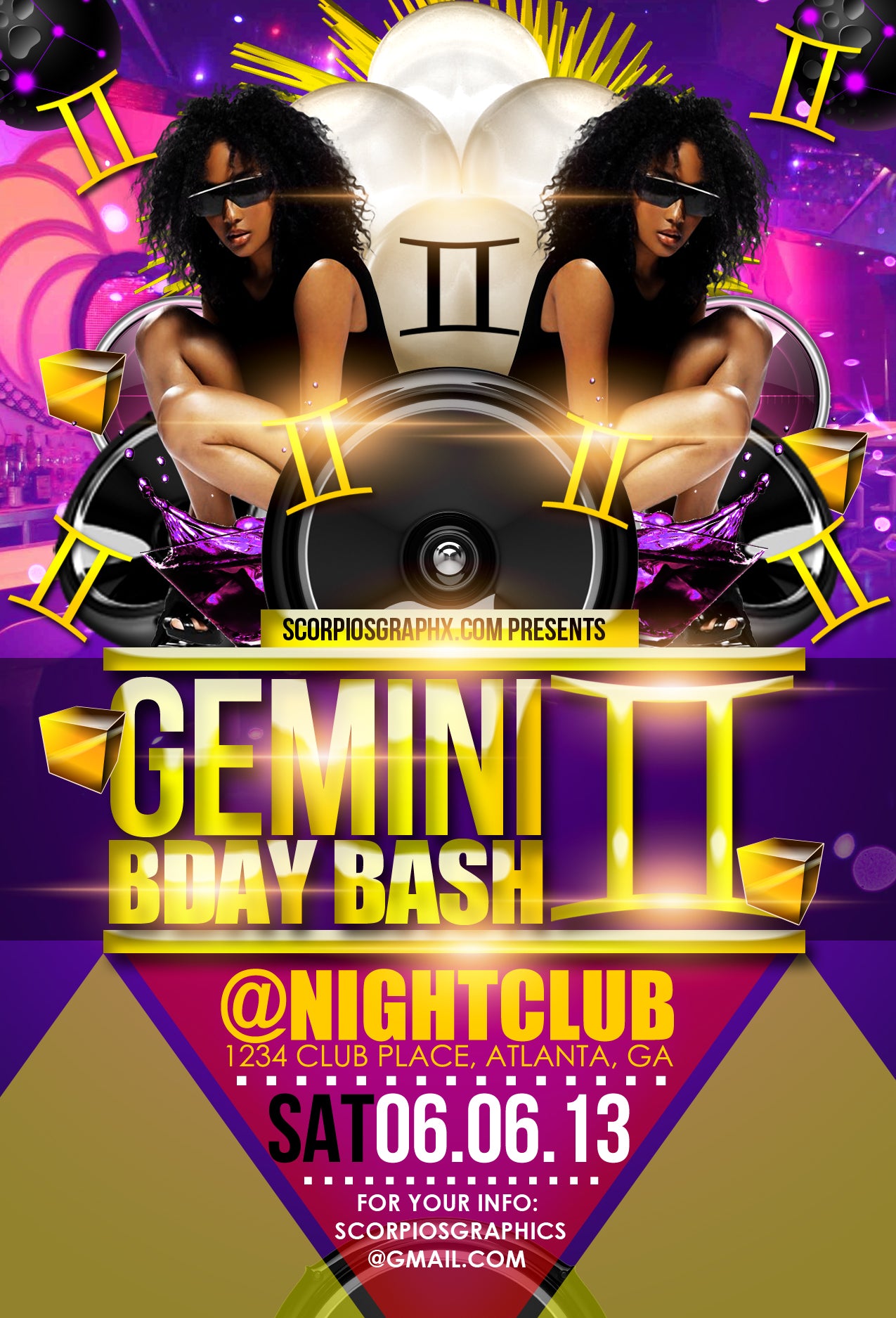 Gemini Birthday Bash Flyer Template – ScorpiosGraphx