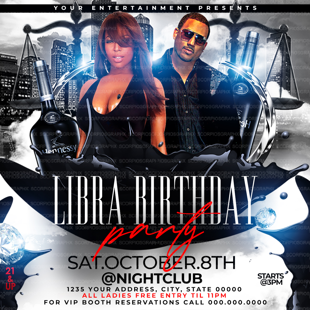 Libra Party Flyer Template – ScorpiosGraphx